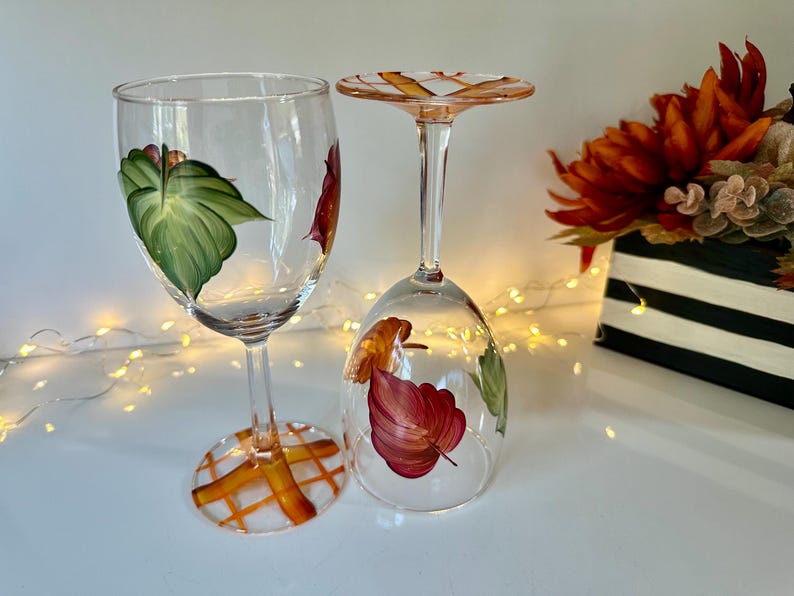 Fall Leaves Painted Wine Glasses, Autumn Goblet 21st Birthday Gift for ...