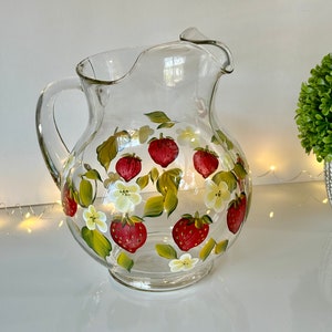 Strawberry Glass Pitcher Set Painted Stemless Wine Glasses, Step Mom ...
