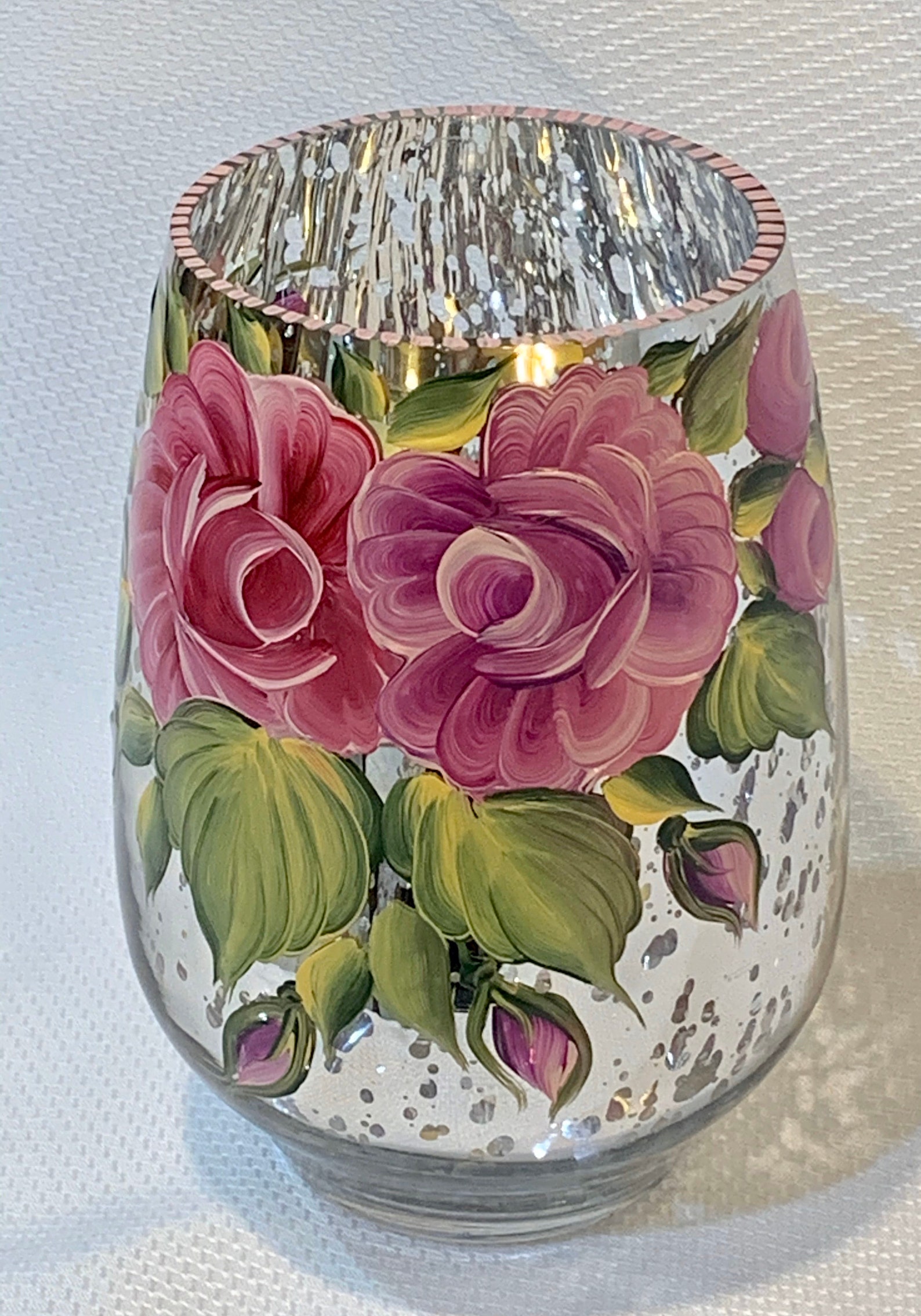 Painted Glass Vase With Beautiful Roses. | Etsy