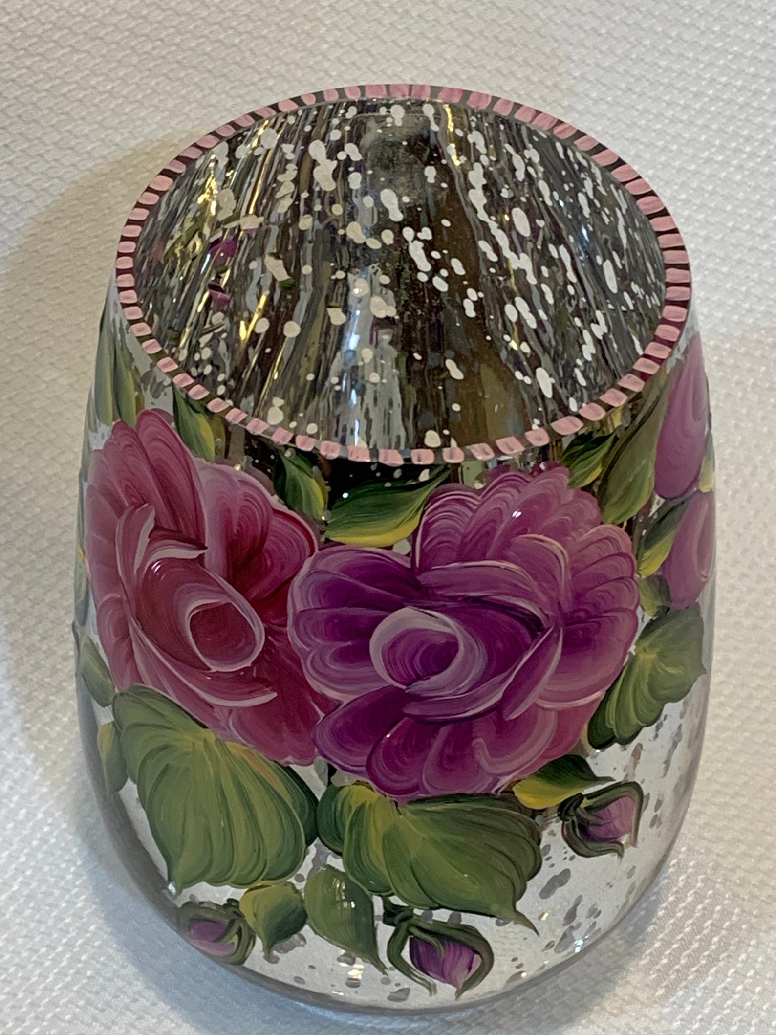 Painted Glass Vase With Beautiful Roses. | Etsy
