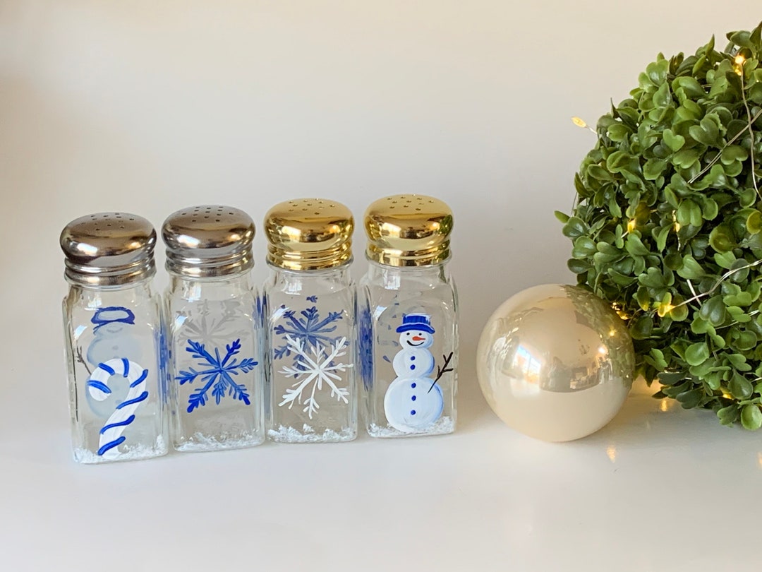 Painted Snowman Salt and Pepper Shakers, Glass Winter Shakers, Cute ...