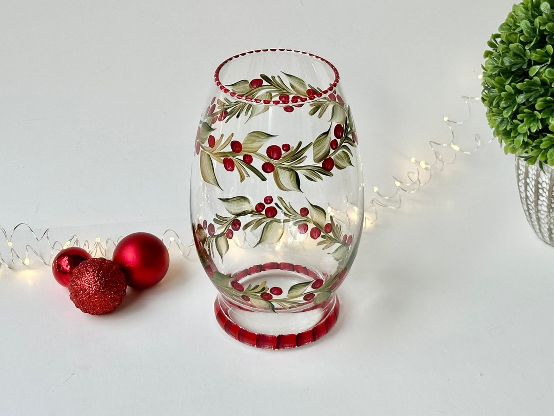 Painted Winter Vase Whimsical Christmas, Glass Flower Vase, Winter ...