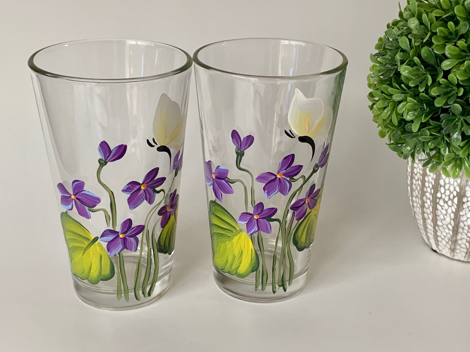 Hand Painted Violets Glass Pitcher Set Juice Glasses Easter - Etsy