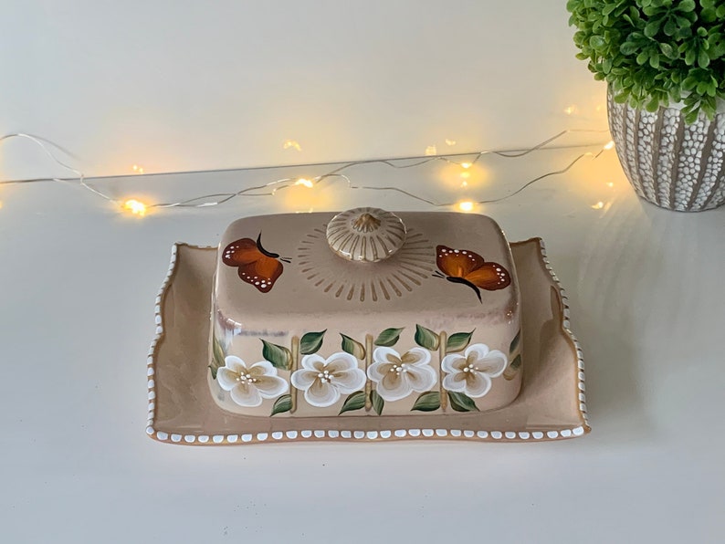 Painted Butter Dish With Monarch Butterflies White Flowers - Etsy