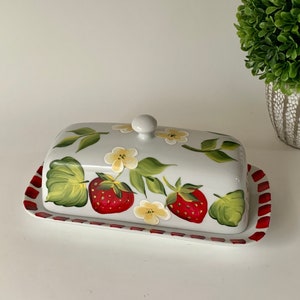 Hand Painted Ceramic Butter Dish Strawberry Butter Dish With - Etsy