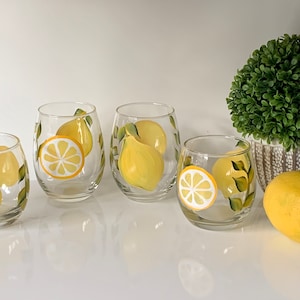 Painted Stemless Lemons Wine Glasses, Lemon Slices, Sister in Law Gift ...