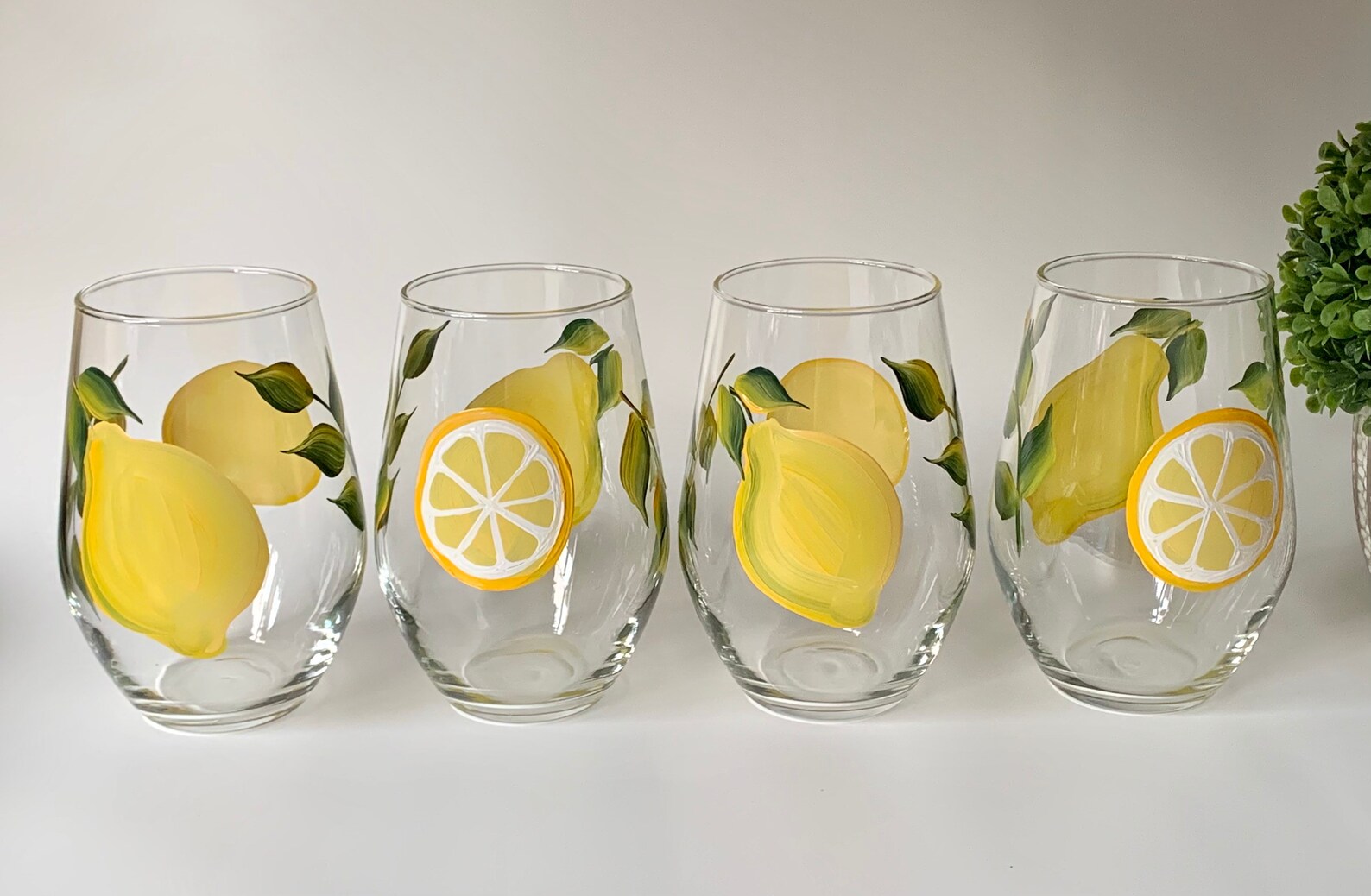 Painted wine glasses lemons and lemon slices sister in law | Etsy
