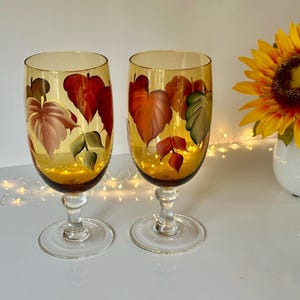 Fall Leaves Cocktail Glass, Painted Colorful Leaves Autumn Wedding Gift ...
