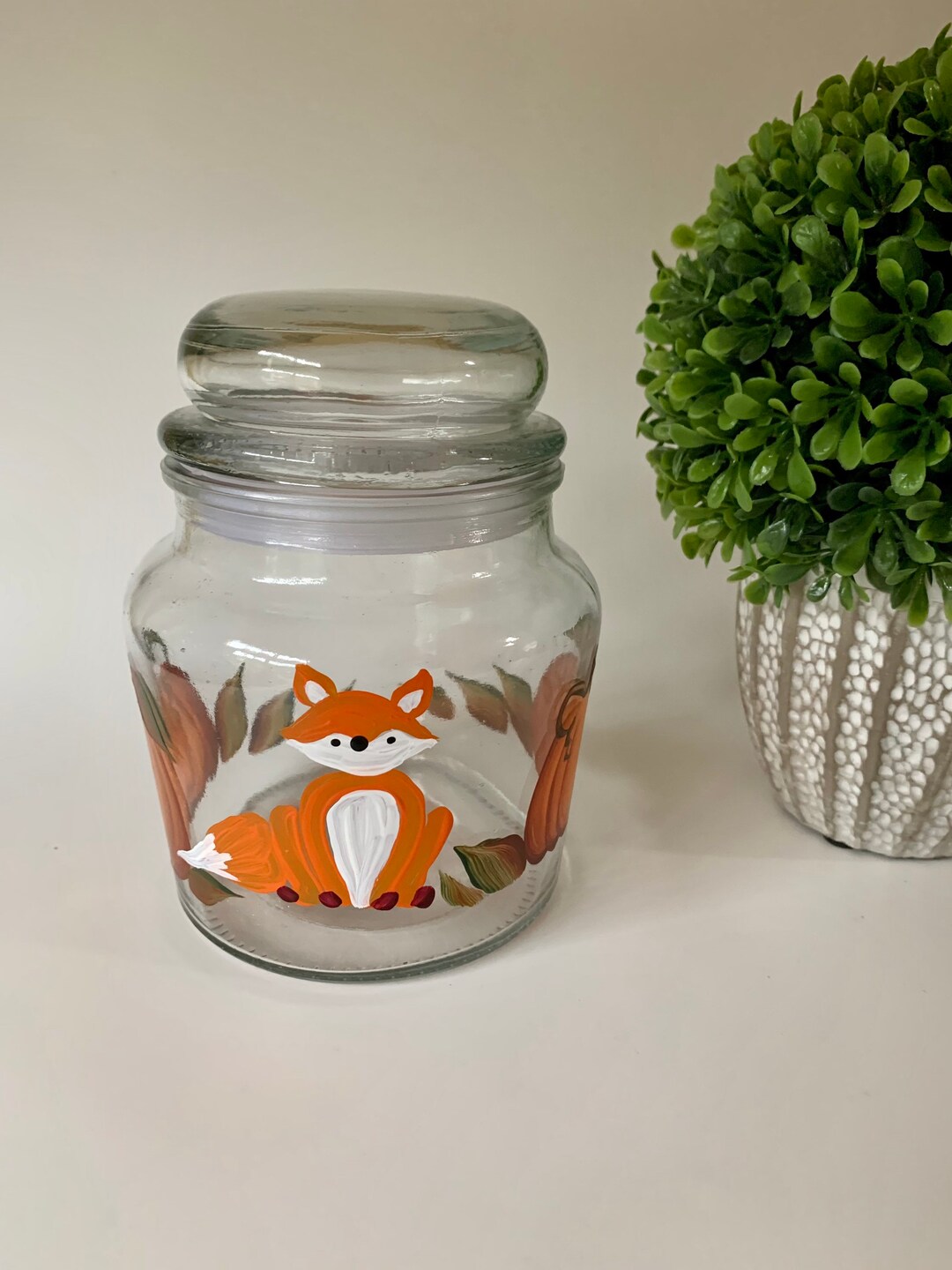 Painted Cookie Candy Jar, Cute Fox Jar, Pumpkin Candy Jar, Fall Fox ...