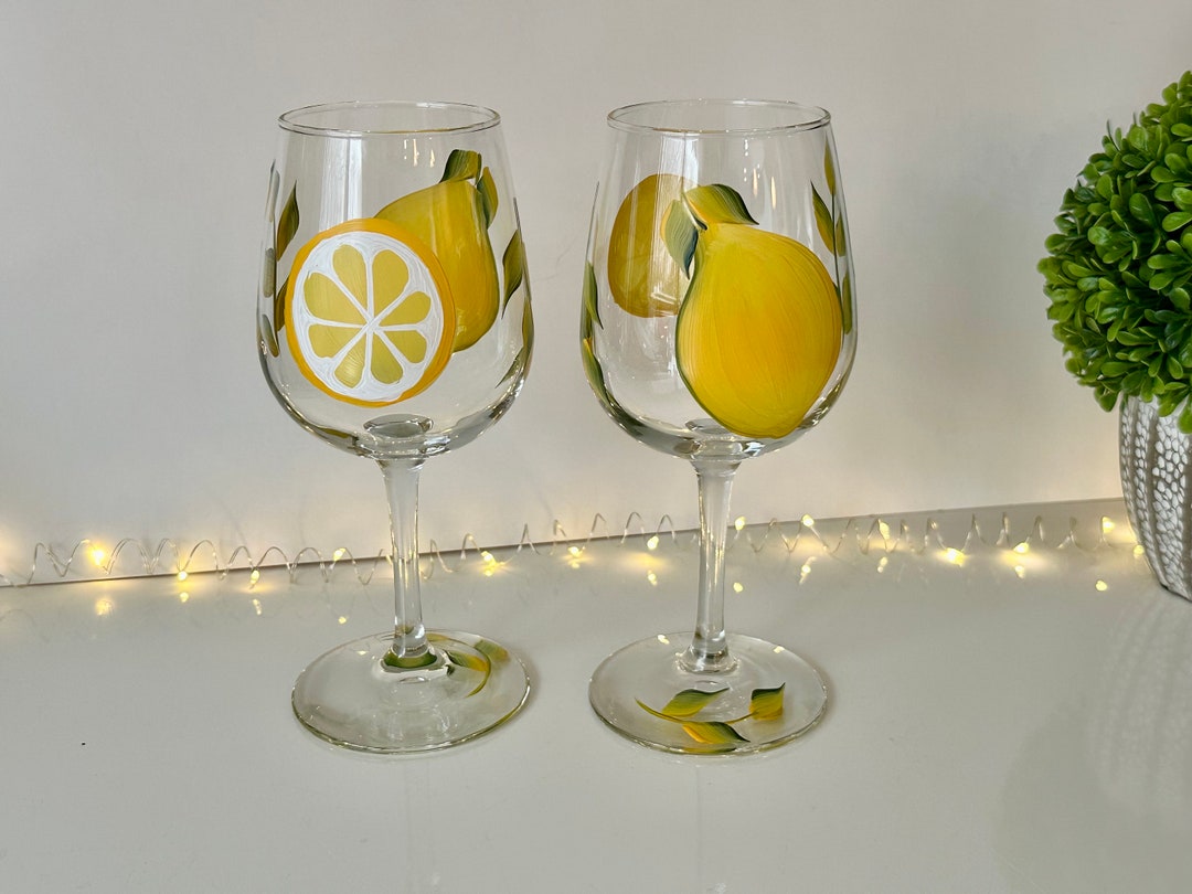 Painted Wine Glasses Lemons and Lemon Slices, Sister in Law Gift ...