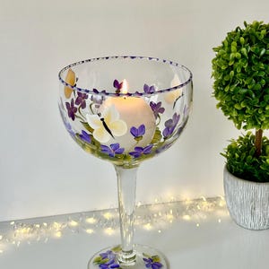 Painted Candle Holder Violets Butterflies Centerpiece, Roommate Gift ...