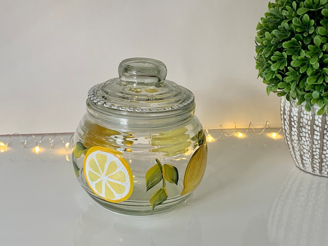 Painted Lemons Cookie Jar, Sealed Candy Jar, Penny Jar, Candle Holder ...