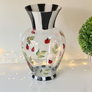 Painted Glass Vase Cute Ladybugs, 30th Birthday Gift for Women, Black ...