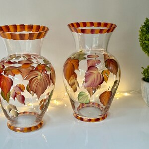 Painted Fall Vase Autumn Table Decor, ONE Colorful Fall Leaves Painted ...