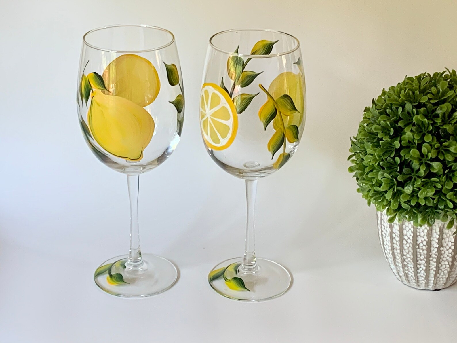 Copas de vino pintadas limones y rodajas de limón regalo de - Etsy España