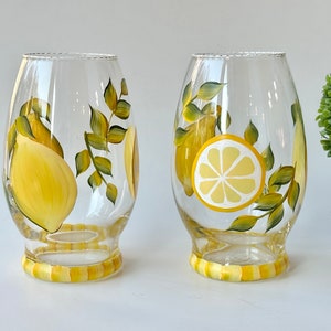 Painted Lemons ONE Glass Vase Mothers Day Gift Basket, Lemons Kitchen ...