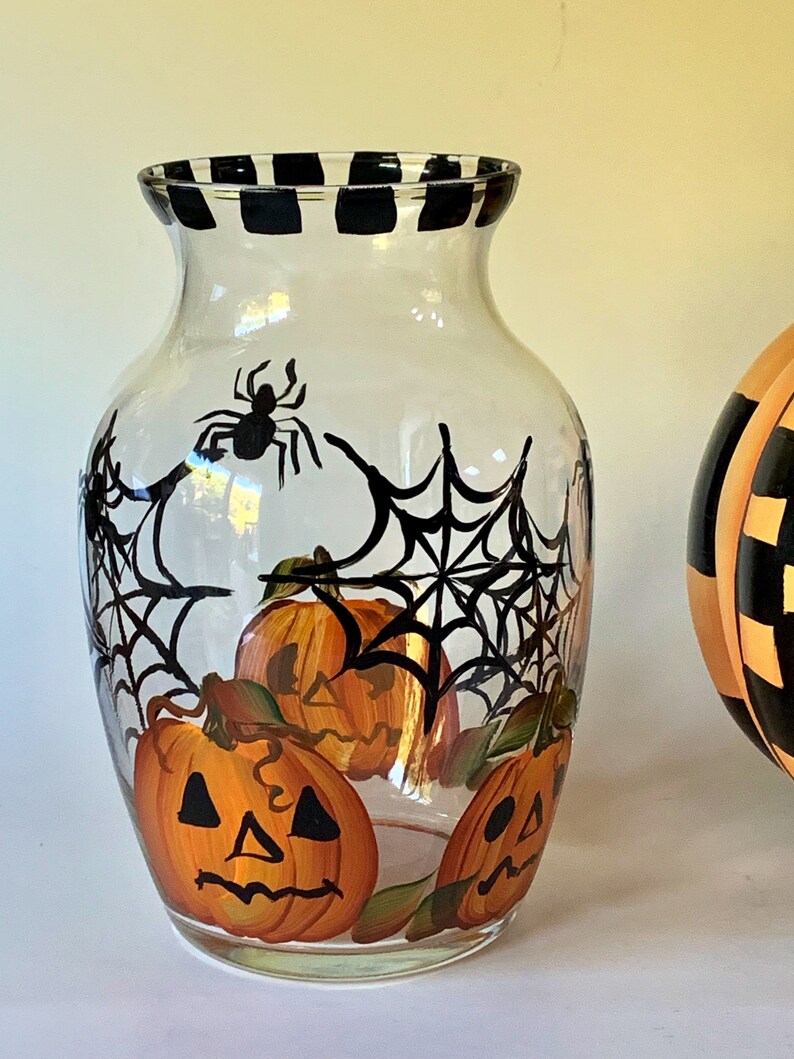 Painted Halloween Vase Spiders Autumn Table Decor Halloween - Etsy