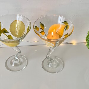 One Painted Martini Glass, Lemons Cocktail Glass, Limoncello Martini ...