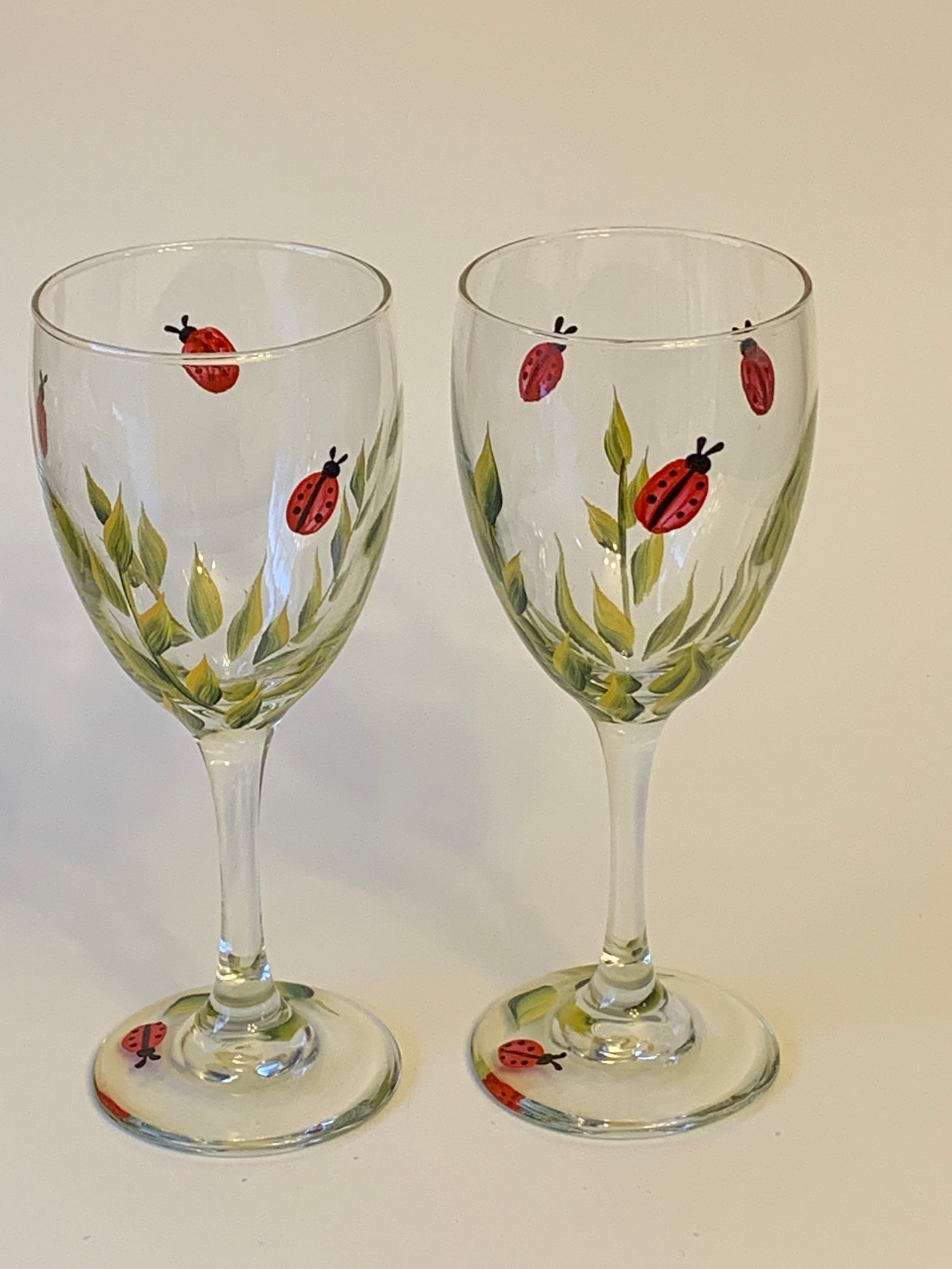 Painted Wine Glasses, Ladybugs Glass, Summer Wine Glass, White Wine ...