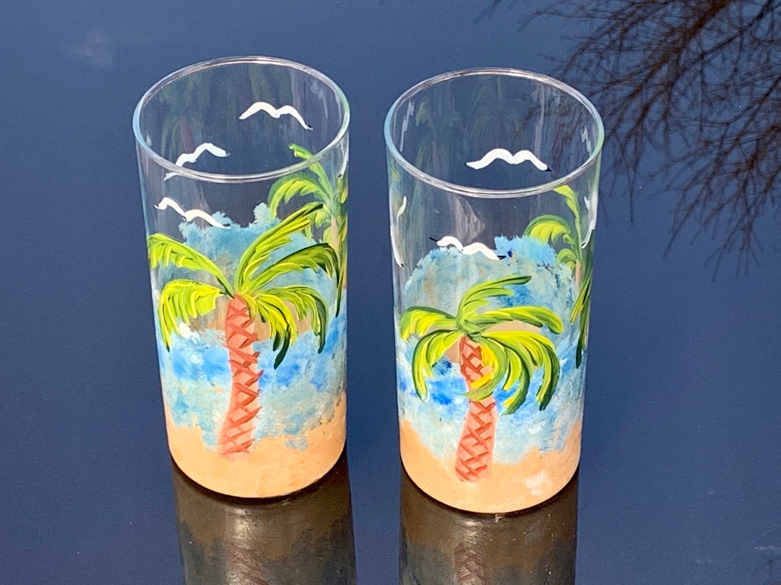 Hand Painted Glass Pitcher Set Ocean Scene Tropical Pitcher - Etsy