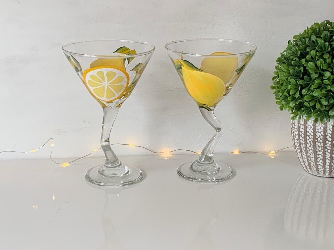 One Painted Martini Glass, Lemons Cocktail Glass, Limoncello Martini ...
