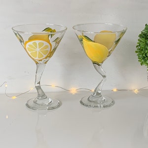 One Painted Martini Glass, Lemons Cocktail Glass, Limoncello Martini ...