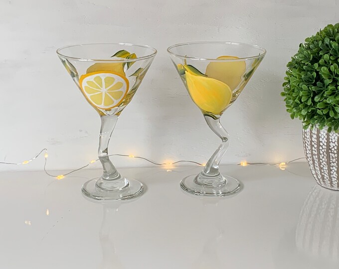 One Painted Martini Glass, Lemons Cocktail Glass, Limoncello Martini ...