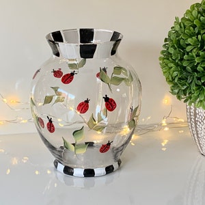 Painted Glass Vase Cute Ladybugs, 30th Birthday Gift for Women, Black ...