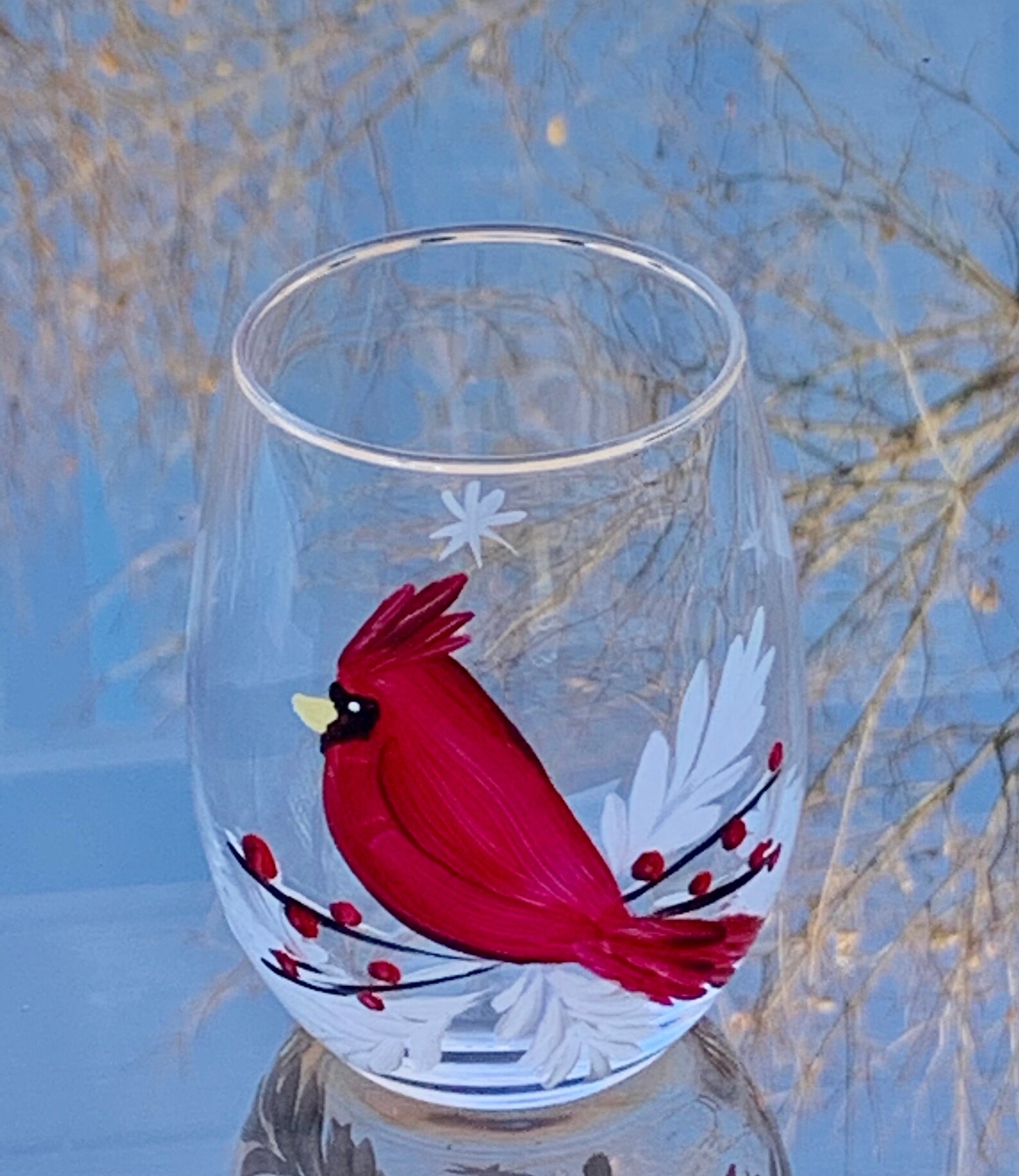 Cardinal Wine Glass Heavenly Cardinal Painted Winter | Etsy