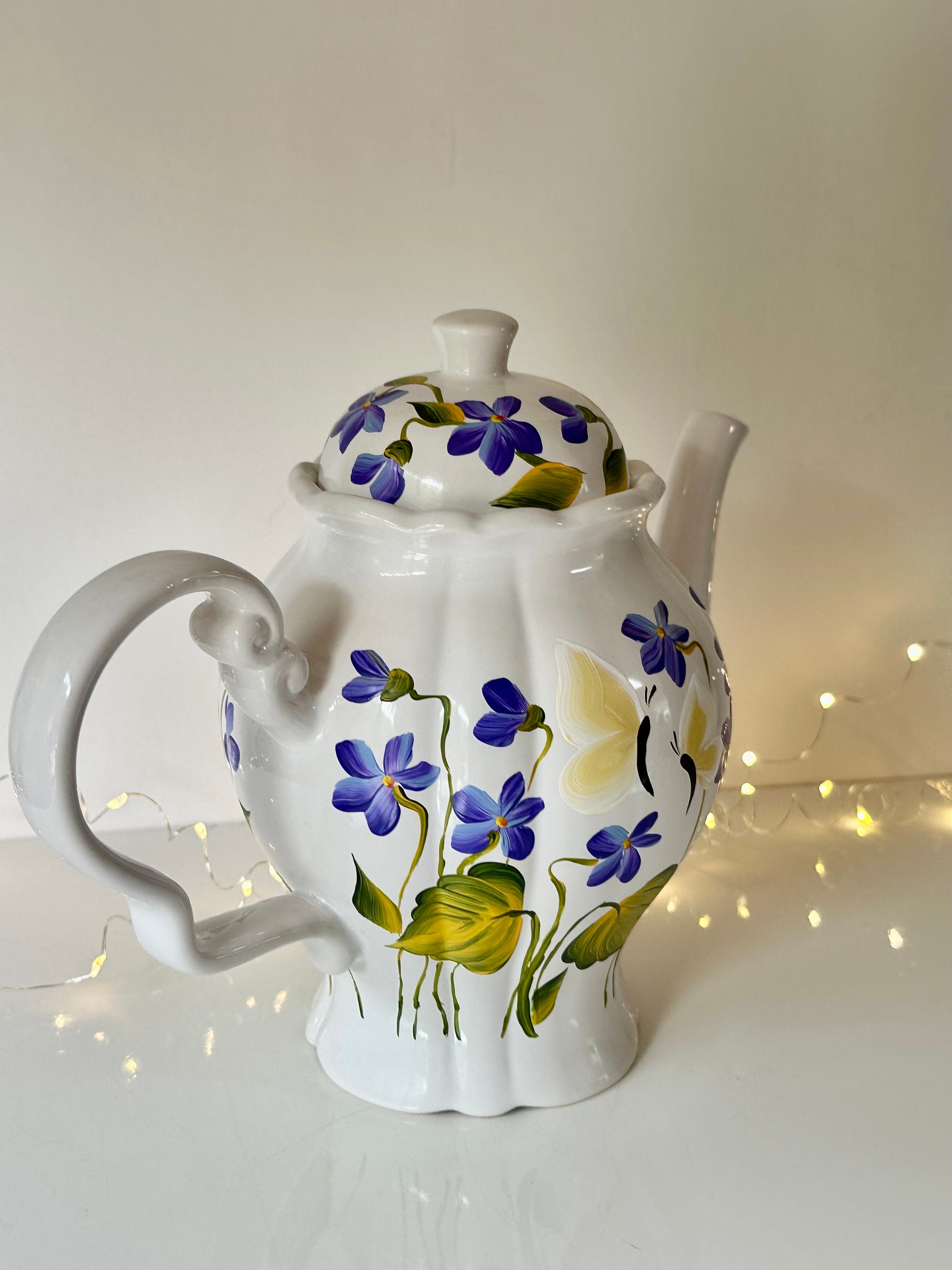 Painted Violets Ceramic Teapot Wedding Gift, Violets Butterfly Lover ...