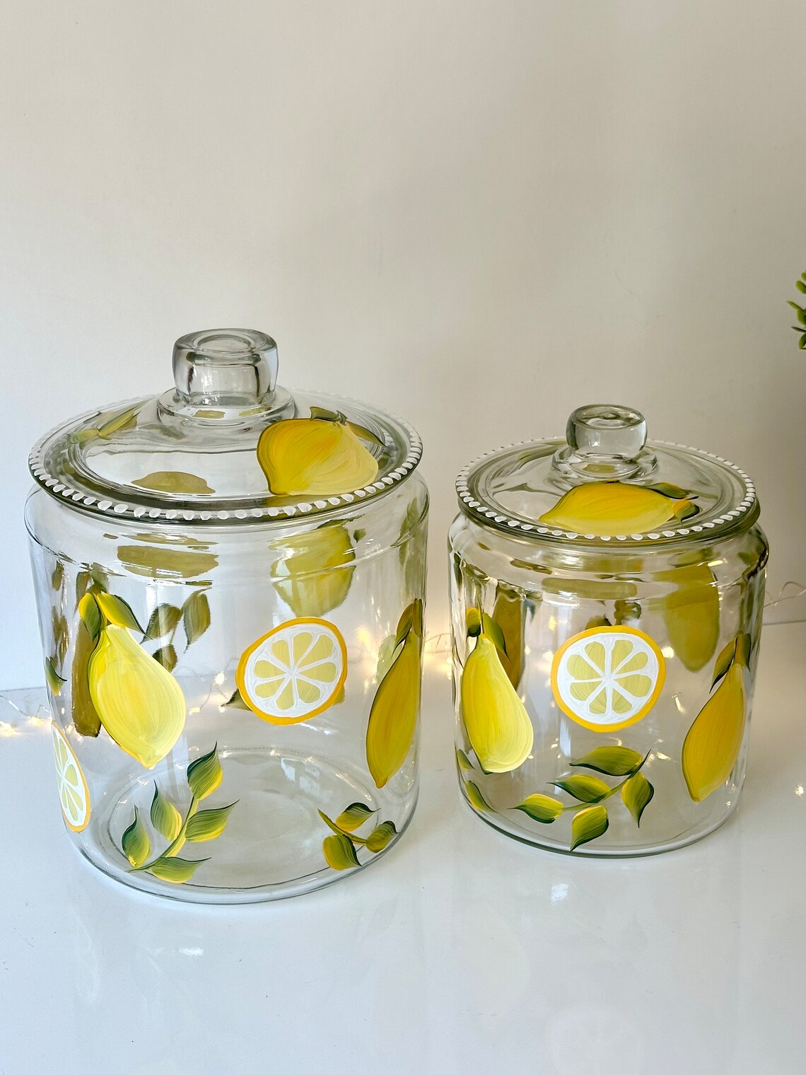 Painted Gallon Cookie Jar Lemons, Lemon Themed Candle Holder Kitchen ...