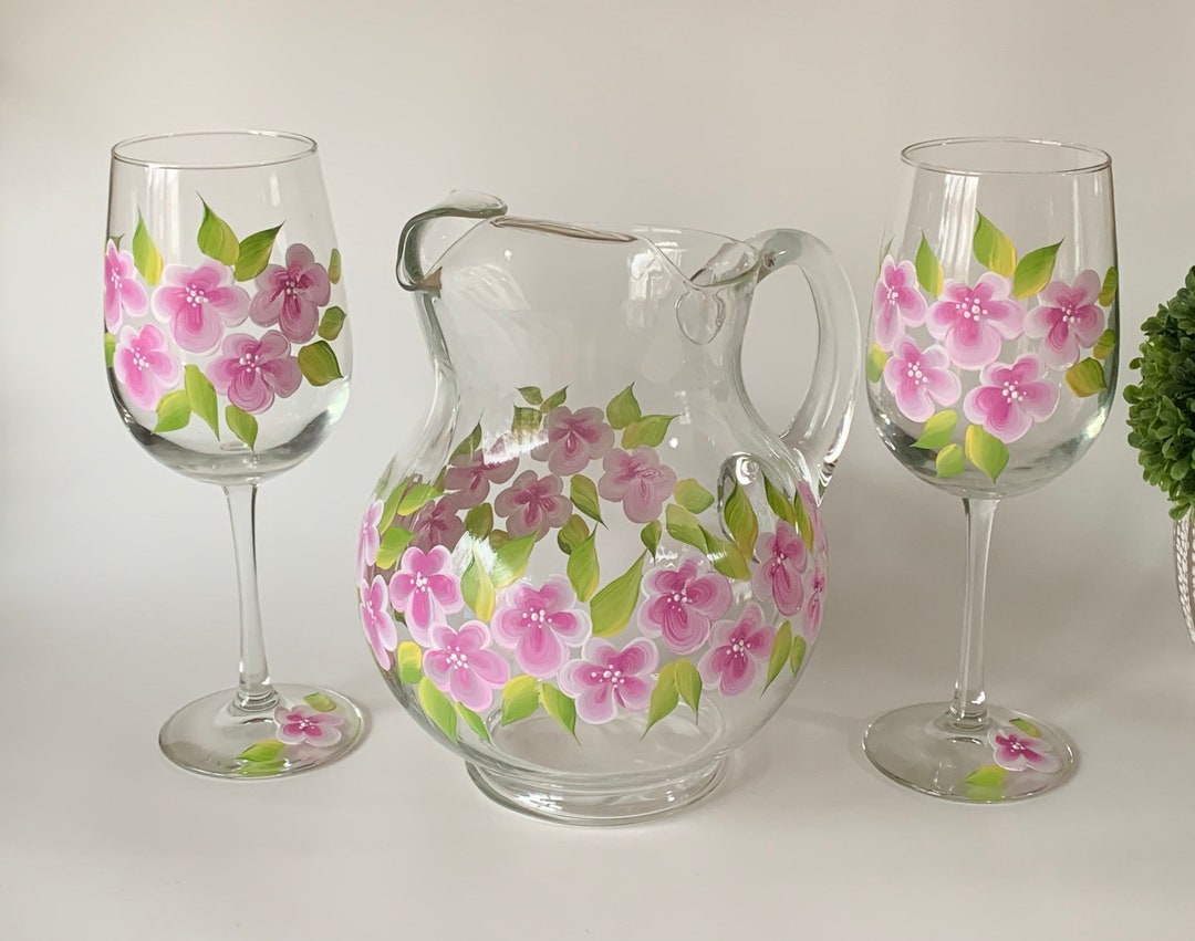 Painted Large Glass Pitcher, Sangria Pitcher, Lemonade Pitcher, Painted ...