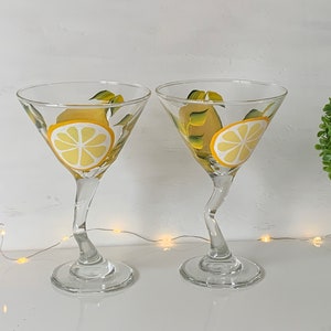 One Painted Martini Glass, Lemons Cocktail Glass, Limoncello Martini ...