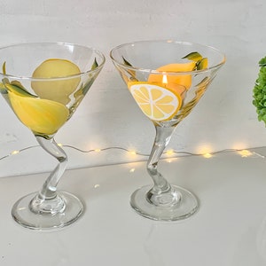 One Painted Martini Glass, Lemons Cocktail Glass, Limoncello Martini ...