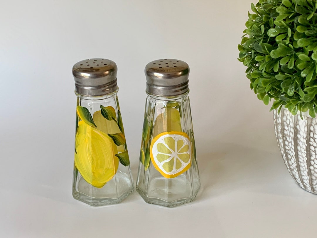 Painted Lemons, Salt Pepper Shakers, Glass Shakers, Lemons Shakers ...