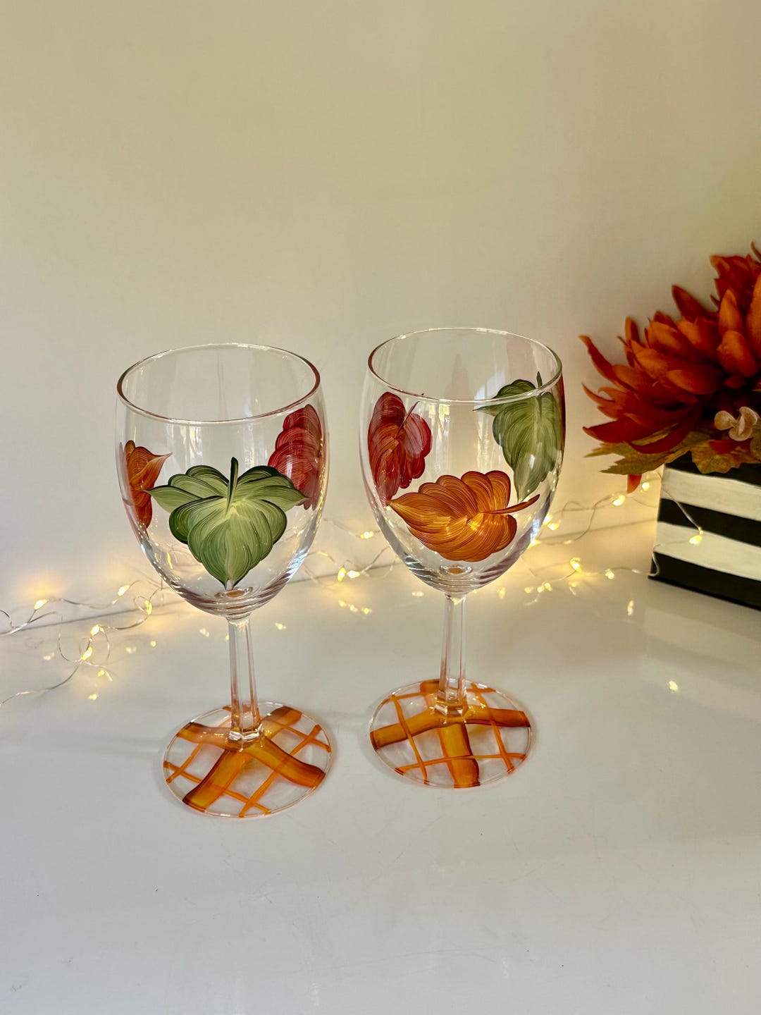 Fall Leaves Painted Wine Glasses, Autumn Goblet 21st Birthday Gift for ...