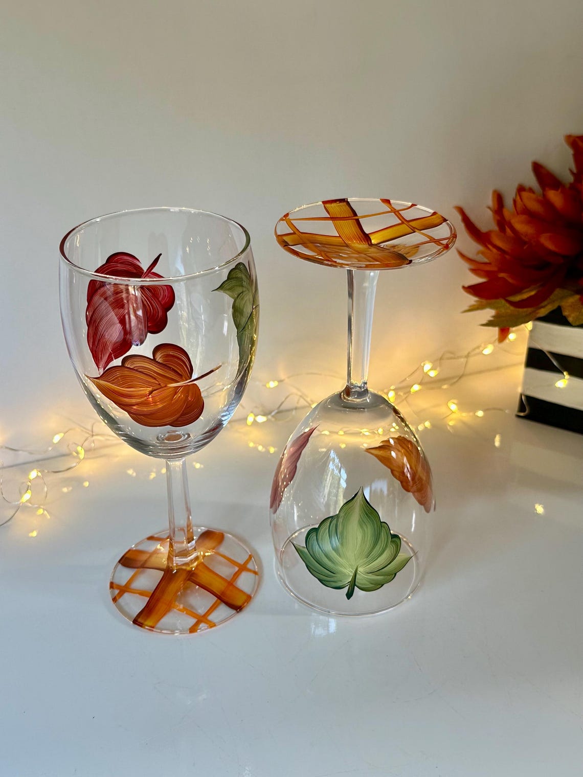 Fall Leaves Painted Wine Glasses, Autumn Goblet 21st Birthday Gift for ...
