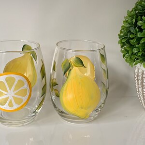 Painted Stemless Lemons Wine Glasses, Lemon Slices, Sister in Law Gift ...