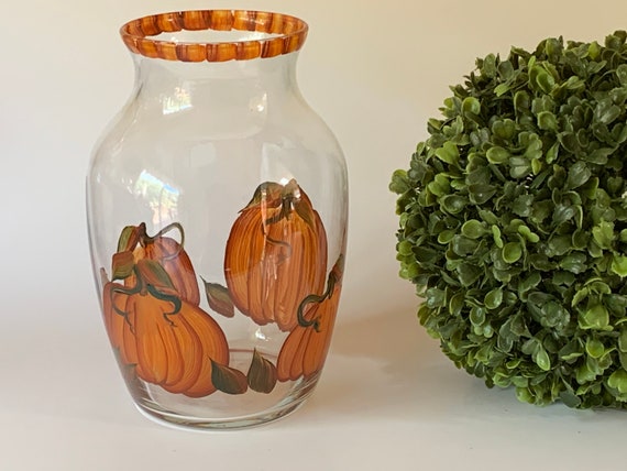 Painted glass pumpkin flower vase autumn table decor fall | Etsy