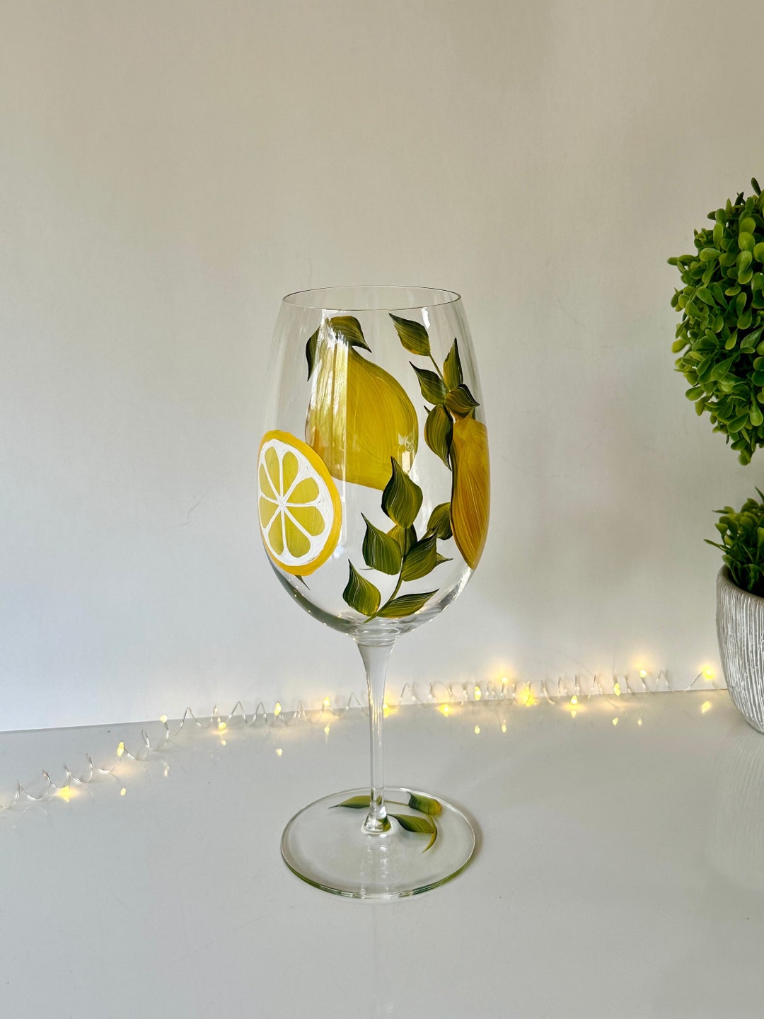 Painted Lemon Wine Glass, Lemon Slices Sister in Law Gift, Godmother ...