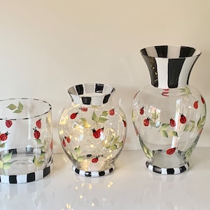 Painted Glass Vase Cute Ladybugs, 30th Birthday Gift for Women, Black ...