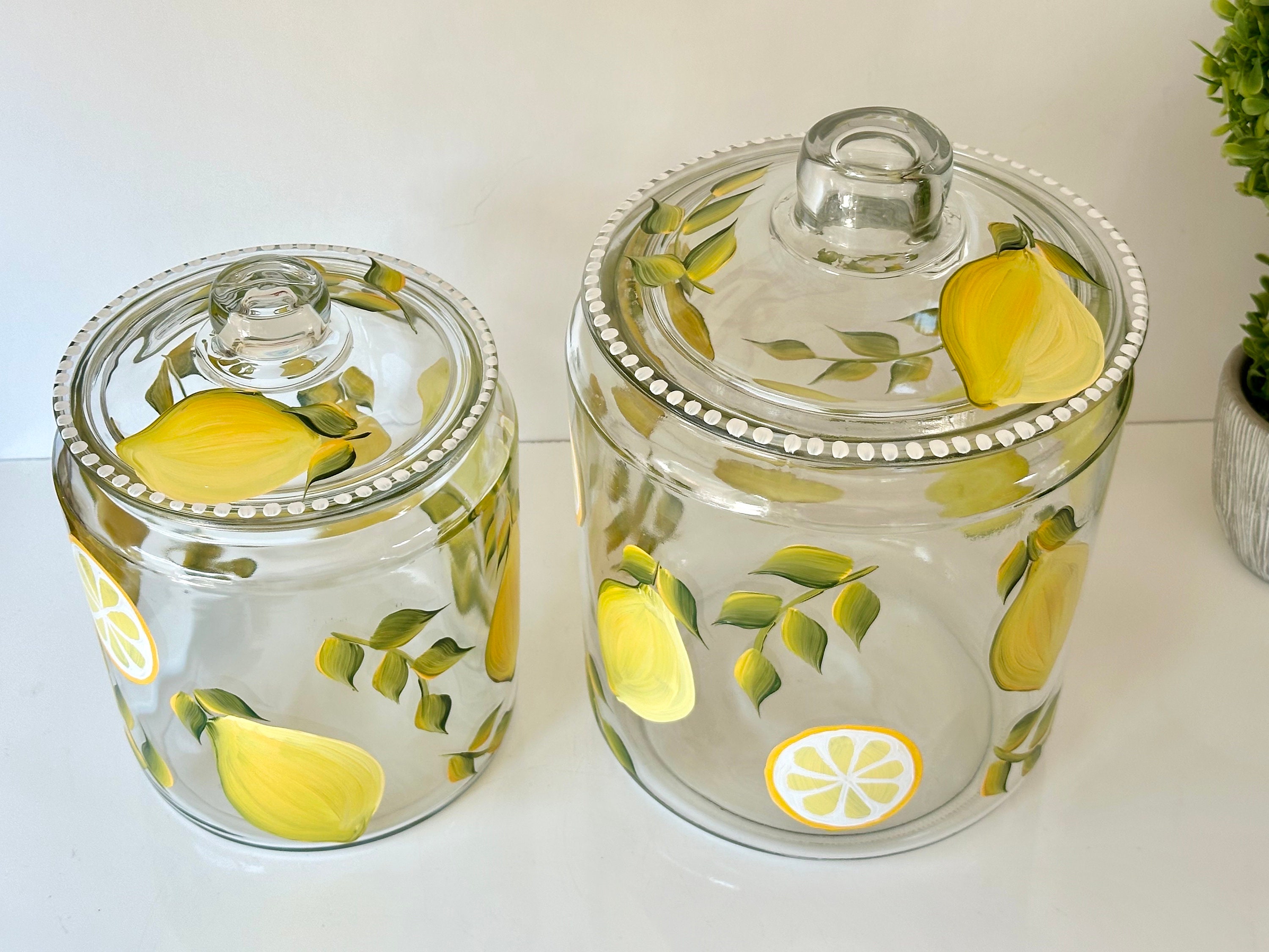 Painted Gallon Cookie Jar Lemons, Lemon Themed Candle Holder Kitchen ...