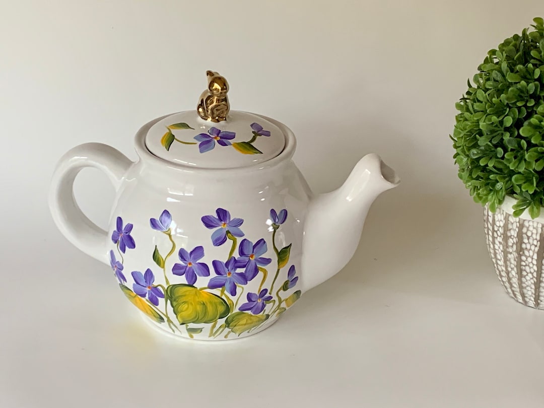 Painted Violets Ceramic Teapot, Violets Lover Gift, Teapot Vase, Teapot ...