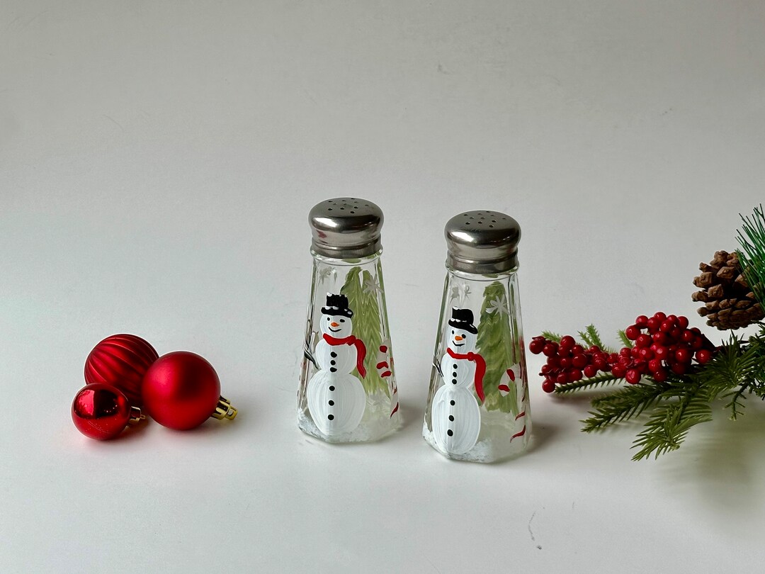 Painted Snowman Salt Pepper Shakers, Winter Candy Cane Shakers Useful ...