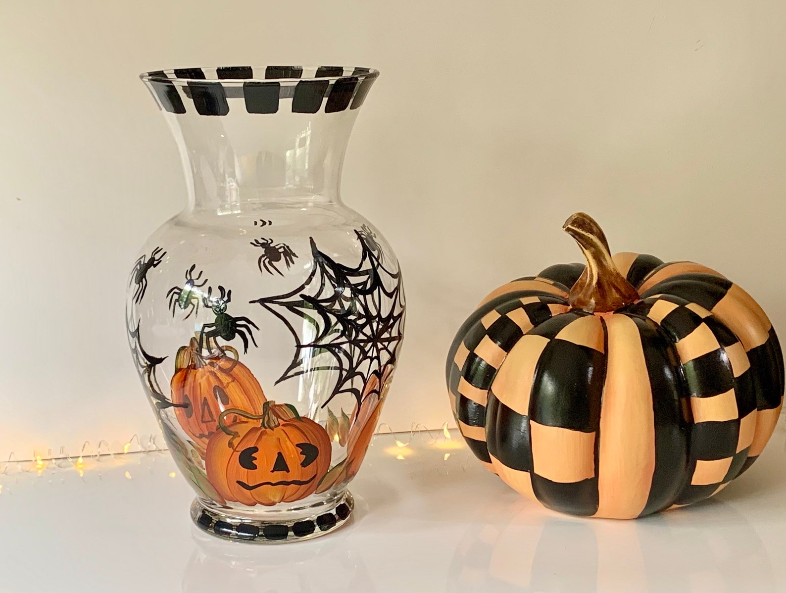 Painted Halloween Vase Spiders Autumn Table Decor, Halloween Gift ...
