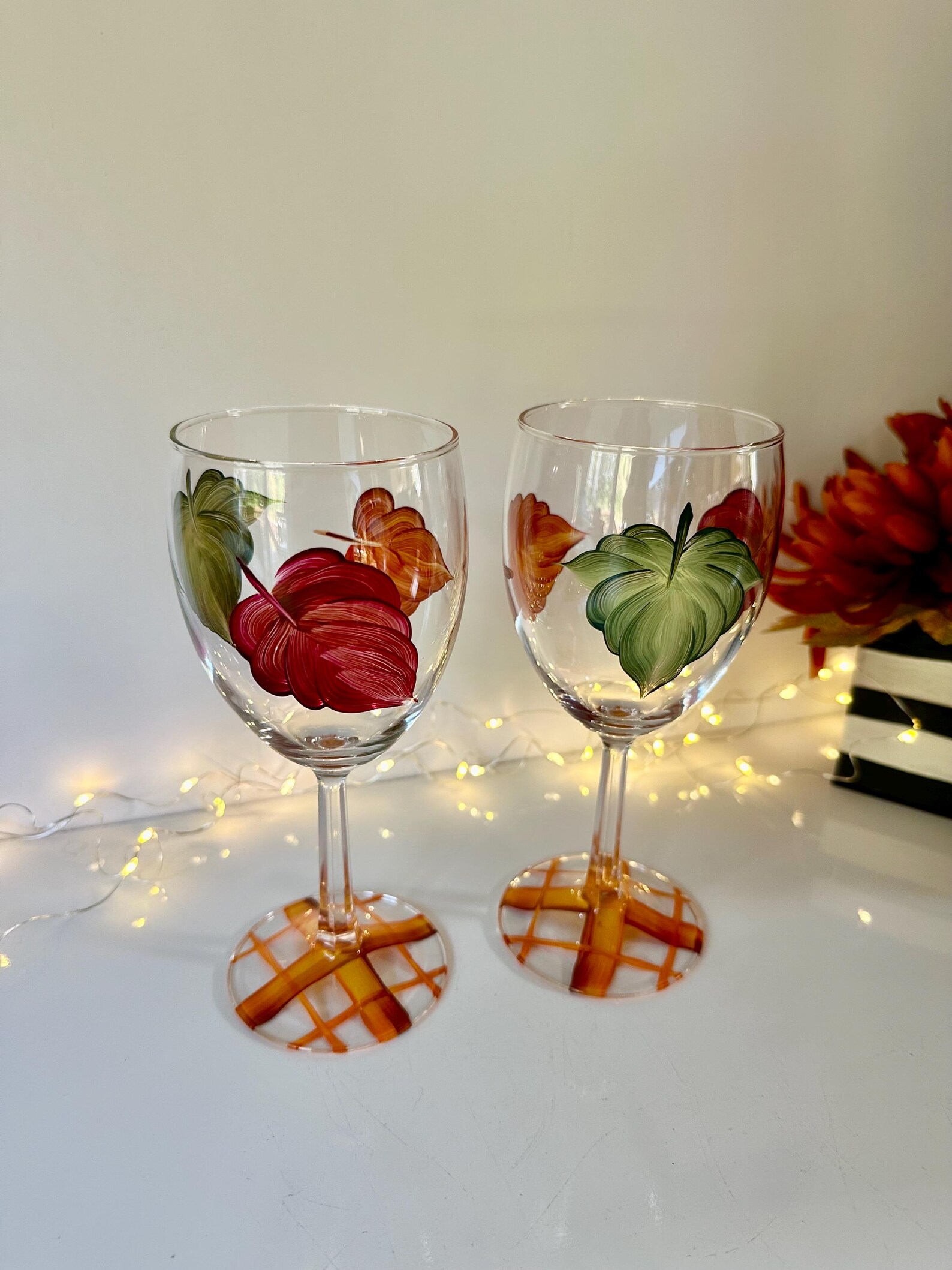 Fall Leaves Painted Wine Glasses, Autumn Goblet 21st Birthday Gift for ...