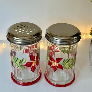 Poinsettia Cheese Shaker Kitchen Decor, Glass Sugar Pourer, Cheese ...
