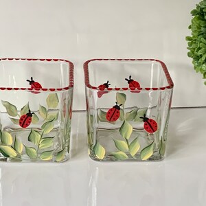 Ladybugs Candle Holder Painted Glass Ladybug Kitchen Decor - Etsy