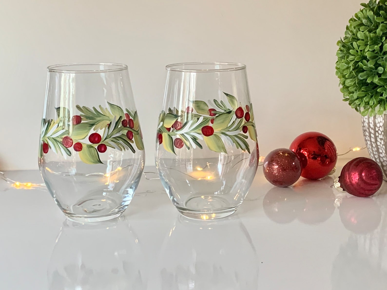 Christmas Wine Glass Painted Berry Stemless, 30th Birthday Gift for ...