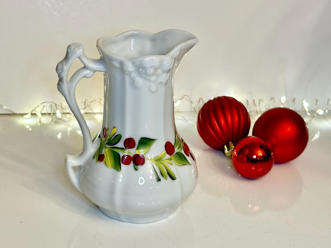 Painted Cute Ceramic Creamer Dish, Winter Berries Great Kitchen Winter ...
